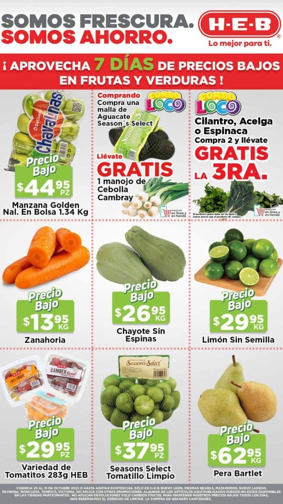 Ofertas HEB frutas y verduras del 25 al 31 de octubre 2022